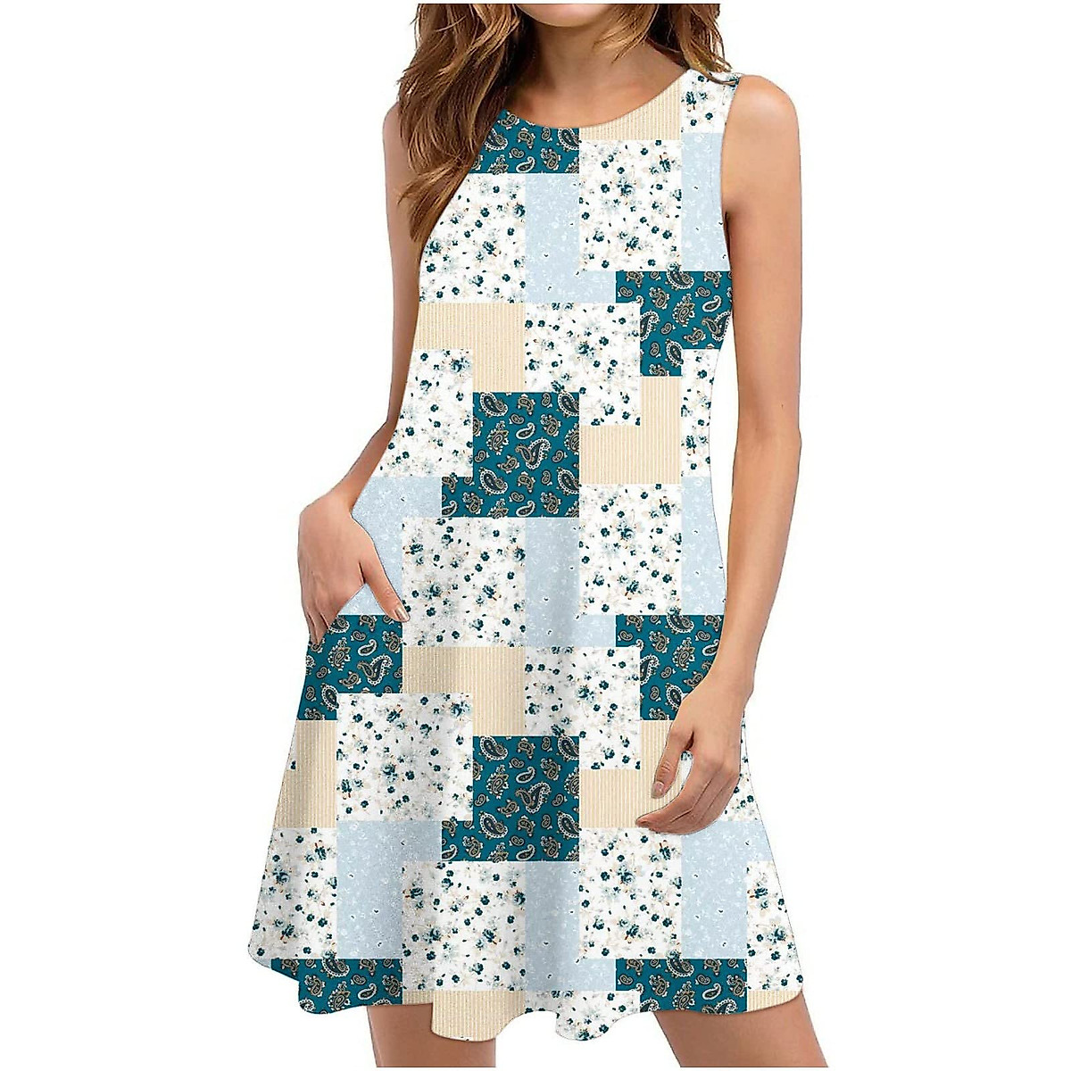 Midi Formal Dresses for Women 2023 Women's Summer Loose Tassel Sleeveless Printed Dress Navy