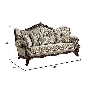 Acme Benbek Sofa with 5 Pillows in Taupe and Antique Oak