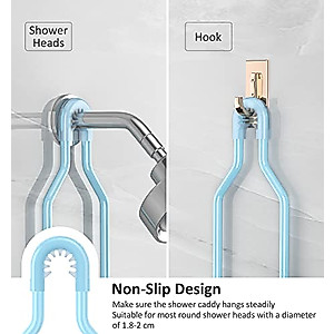 HYSEYY Shower Caddy Over Shower Head - Hanging Shower Caddy Over Shower Head for Bathroom, No Drilling Rustproof Stainless Steel Hanging Shower Organizer with Soap Holder, 10 Hooks, Blue