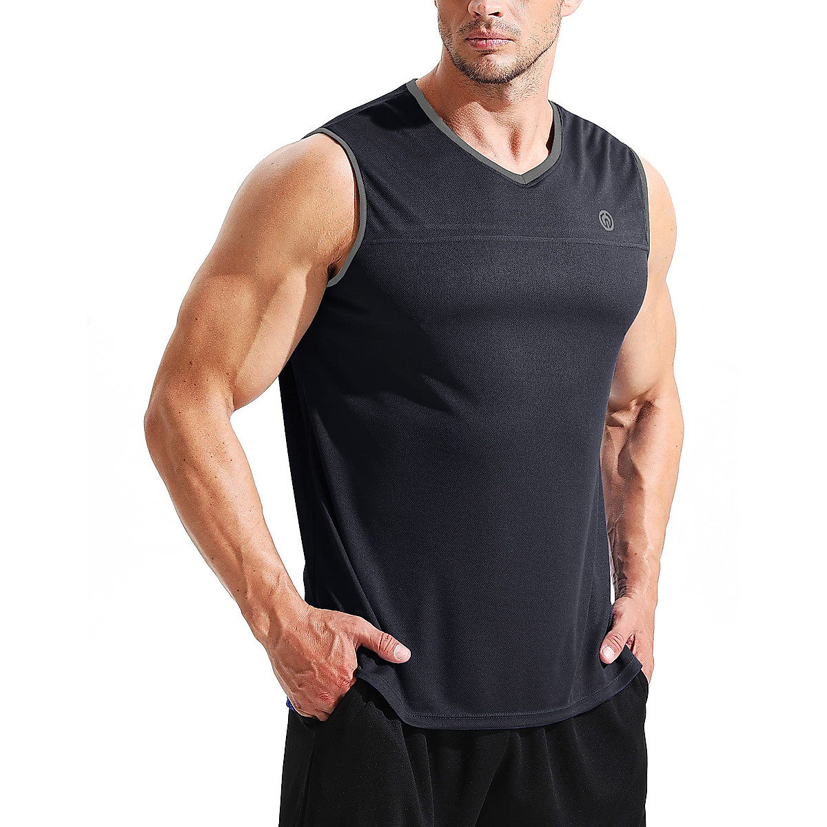 NELEUS Men's 3 Pack Running Tank Tops V Neck Sleeveless Athletic Shirts,5122,Black/Grey/White,S