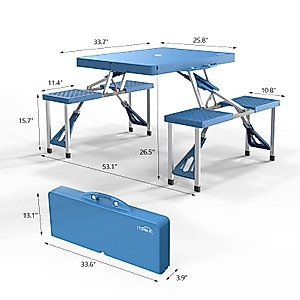 VINGLI 4 Ft Camping Picnic Table Set with 4 Seats with Umbrella Hole Folding Lightweight Suitcase Card Table-220 Lbs Support Aluminum Frame, Plastic RV Tabletop for Barbecue,Travel,Outing,Gathering