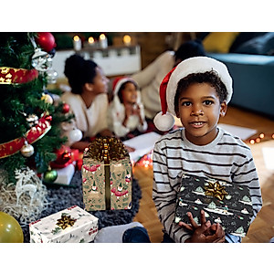 SaringSwoon Christmas Wrapping Paper for Kids, Adults - Winter Xmas Watercolor Gift Wrap With Gnome, Rustic House on Brown, Black, White - 43×29 Inches, 6 Folded Jumbo Sheets, Recyclable