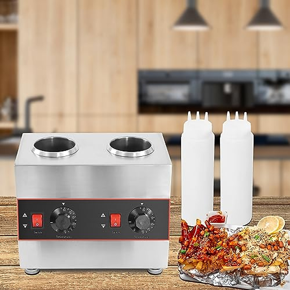 LYNICESHOP Electric Sauce Warmer, 2 Bottles Electric Warmer Butter Sauce Dispenser Sauce Warmer Pump Chocolate Sauce Warmer Toppings Bottle Warmer Food Sauce Dispenser Heater for Cheese, Caramel