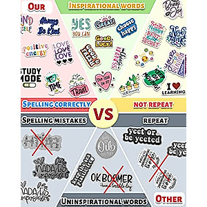 300 PCS Inspirational Water Bottle Stickers, Motivational Vinyl Waterproof Stickers Laptop Positive Stickers for Journaling Scrapbooking Teacher Reward Quote Stickers for Adults Kids Teens