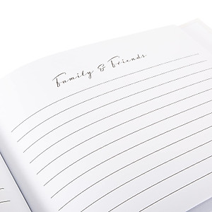 Happy Homewares Beautiful Ivory White Baby Shower Guest Book with Silver Plated Teddy Bear and Stars | 40 Lined Sheets | Luxurious Grey Fabric Ribbon