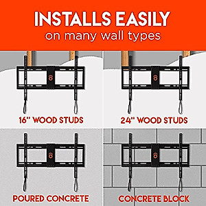 ECHOGEAR Low Profile Fixed TV Wall Mount for TVs Up to 80" - Holds Your Only 1.25" from The Pull String Locking System Easy Cable Access Big Hardware Assortment Simple Install