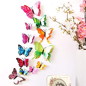 Butterfly Magnet Sticker, 12pcs / Set PVC Double-Layer Mixed Color Simulation Butterfly Magnet Stereo Refrigerator Sticker (Multicolor)