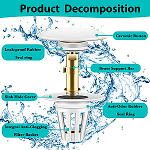 Sink Drain Strainer, ZMyHeart Drain Hair Catcher, Bathroom Universal Basin Sink Drain Stopper, Anti-Clogging, Bathtub Sink Stopper for 1.04~1.97 inch Drain Hole (Bullet Type)