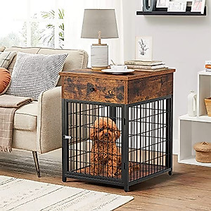 IDEALHOUSE Furniture Dog Crates, 28.9" Wood Dog Kennel with Flip-up Drawer Chew-Proof Home Wooden Dog Crate, Small Pet Dog Indoor Crate Side Table Vintage, 23.4” x 20” x 28.9” with Flip-up Drawer