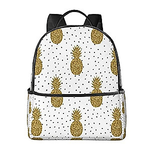 BAFAFA Gold Glitter Pineapples Fruit Printed Travel Backpack Business Work Bag Computer Bag Outdoor Sports Rucksack