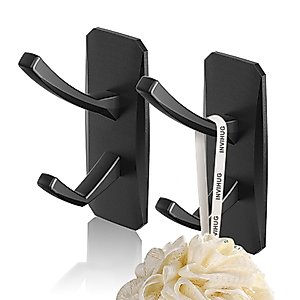 INVIHUG, Large Size Modern Adhesive Wall Hooks, Heavy Duty RV Hooks for Hanging Jacket, Coat, Towel, Robe, Loofah in Bathroom, Kitchen, Rv and Office Wall Mount (2 Packs, Black)