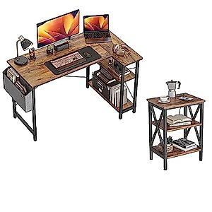 CubiCubi 40 Inch Small L Shaped Computer Desk with Storage Shelves, Corner Desk with Oxford Side Table, Dual USB Charging Ports End Table