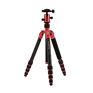 MeFoto RoadTrip Lightweight 61.6" Carbon Fiber Tripod/Monopod, w/Case, Twist Locks, Triple Action Ballhead w/Arca Swiss Plate - Red (C1350Q1R)
