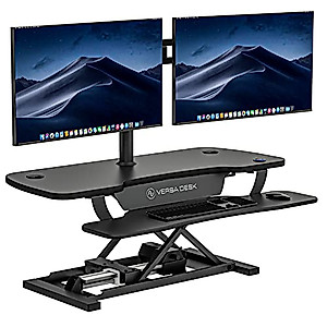 VERSADESK PowerPro Electric Height-Adjustable Desktop Riser, 40" Standing Desk Converter, Sit to Stand Desktop, Keyboard Tray, USB Charging Port, Black
