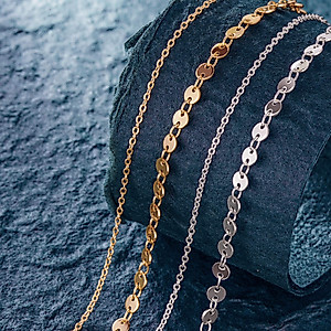 Dremmy Studios Dainty Gold Ankle Bracelets Coin Anklet for Women, 14k Gold Plated Double Layered Disc Link Chain Anklets Jewelry