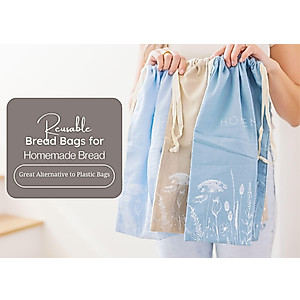 Reusable Linen Bread Bags - 3 Pack XL (16.5 x 12 in) for Homemade Bread Storage