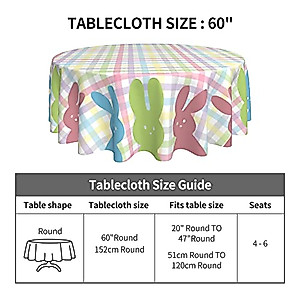 Comott Easter Round Tablecloth Spring Rabbit 60 x 60 Inch Washable Waterproof and Stain Resistant Polyester Tablecloth for Kitchen Tables, Buffet Parties, Picnic, Indoor and Outdoor Dining