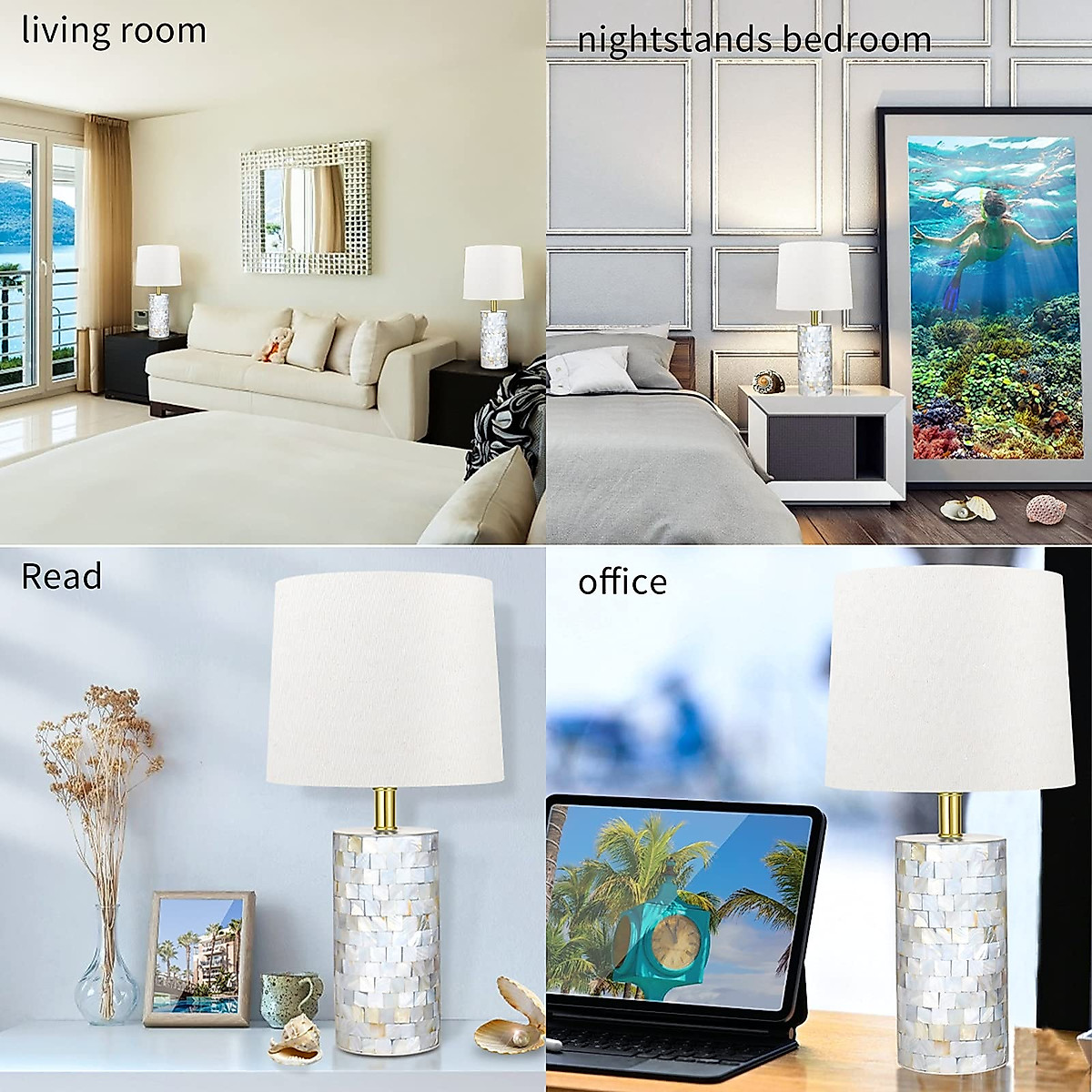 TPAMSWO Modern Coastal Table Lamps Set of 2, Natural Mother of Pearl Tiles Over Design Cylinder 22" Bedside Lamp,for Bedroom Living Room Home Office Desk Nightstand Table Lamp