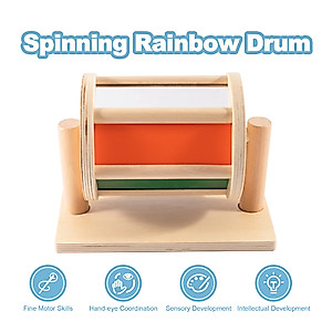XJYQJD Montessori Spinning Drum Montessori Baby Toys for 6-12 Months Old, Wooden Spinning Rainbow Montessori Drum Rolling Toys for Babies Infant Toy for Boys Girls Newborn Gift
