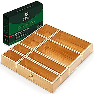 ROYAL CRAFT WOOD Luxury Bamboo Drawer Organizer Storage Box, Bin Set - Multi-Use Drawer Organizer for Kitchen, Bathroom, Office Desk, Makeup, Jewelry (8 Boxes)