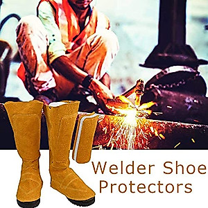 QEES 11" Welder Shoe Protector, Long Cowhide Leather Shoe Protector, Heat and Abrasion Resistant Welding Spats Shoes Cover, Welder Working Tool Thick Three-Layer Protection Feet Cover for Human Calf