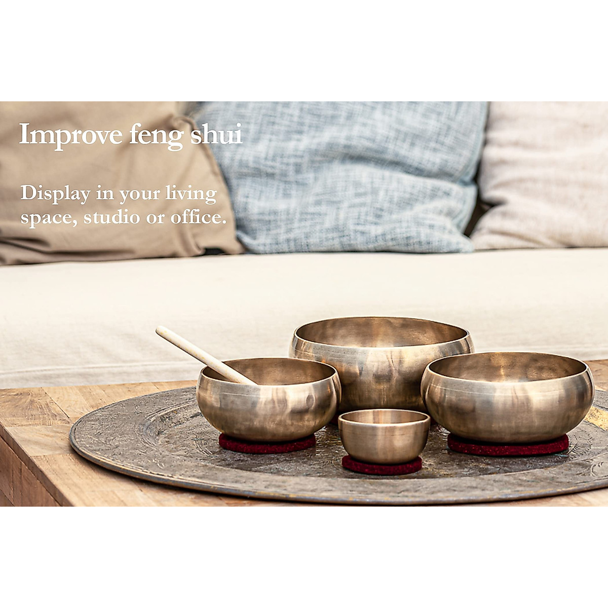 Bronze Singing Bowl with Felt Ring and Cover, Cosmos Series — MADE IN INDIA — For Meditation, Yoga and Sound Healing Therapy, 2-YEAR WARRANTY