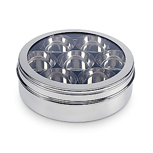 WhopperIndia Stainless Steel Spice box 7 compartments With Clear Screen & Clear Lid With Spoon and Airtight Lid
