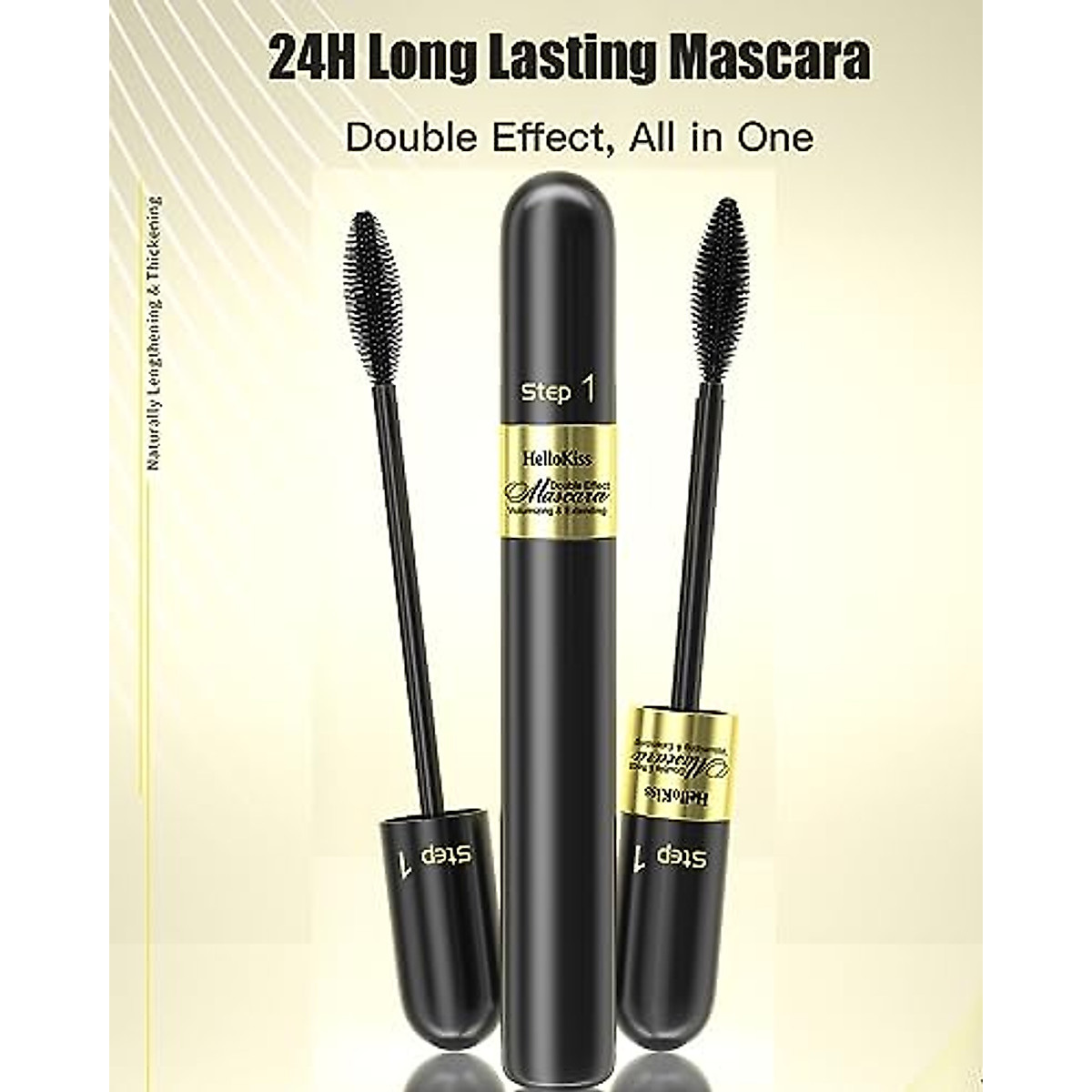 Naseny 2in1 Vibely Mascara 5X Longer Lengthening And Thickening Mascara Waterproof Black Volume And Lengh Mascara Smudge-Proof Non Clumping Long Lasting Eye Makeup