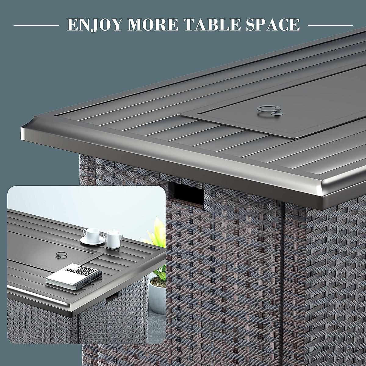 Gotland 15 Piece Outdoor Patio Furniture Set with Gas Fire Pit Table Sectional Sofa w/43in Propane Pit, 55,000 BTU Auto-Ignition Firepit w/Glass Wind Guard