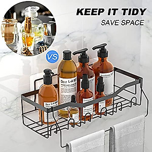 Shower Caddy,Adhesive Shower Organizer,Rustproof Stainless Steel Shower Shelves,Shower Shelf for Inside Shower, No Drilling Rustproof Bathroom Shower Caddy Basket Shelf with Soap Holder and 4 Hooks