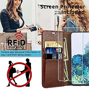 MONASAY iPhone 13 Mini Wallet Case, [Glass Screen Protector Included] [RFID Blocking] Flip Folio Leather Cell Phone Cover with Credit Card Holder for Apple 13 Mini, 5.4-inch Brown