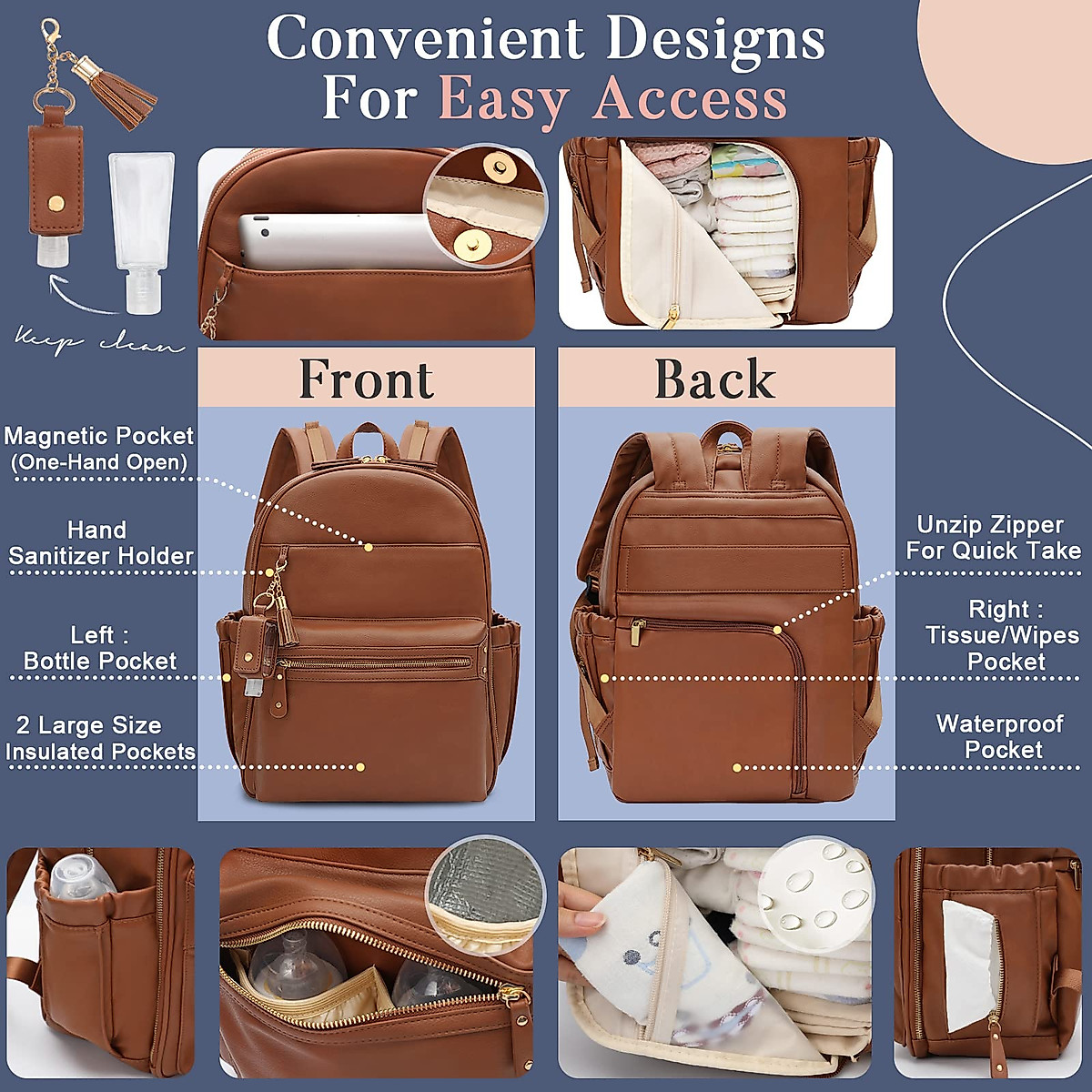 miss fong Diaper Bag Backpack Leather Diaper Bag(Regular Size & Mini Size)