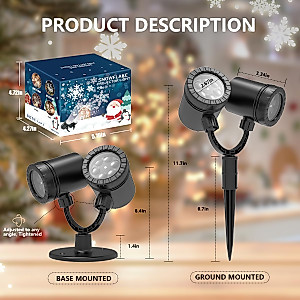 Christmas Projector Lights Outdoor,Led indoor Snowflake Projector Lights Double Head 2024 Newest Waterproof Christmas Decorations Lights for Xmas Yard Garden Holiday Party Home Decor Landscape Patio