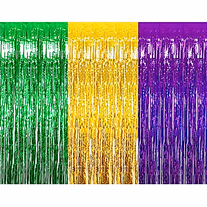 Mardi Gras Decorations Fat Tuesday Decorations Mardi Gras Party Decorations Mardi Gras Decor Mardi Gras Party Backdrop Purple Green Gold Foil Fringe Curtains Mardi Gras Party Supplies by HappyField