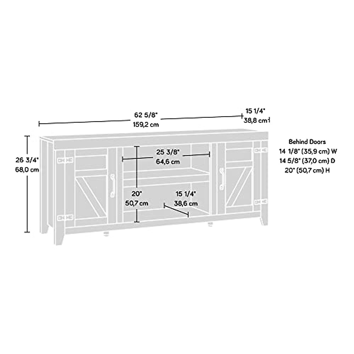Sauder Misc Entertainment Credenza, L: 15.28" x W: 62.68" x H: 26.77", Sindoori Mango Finish