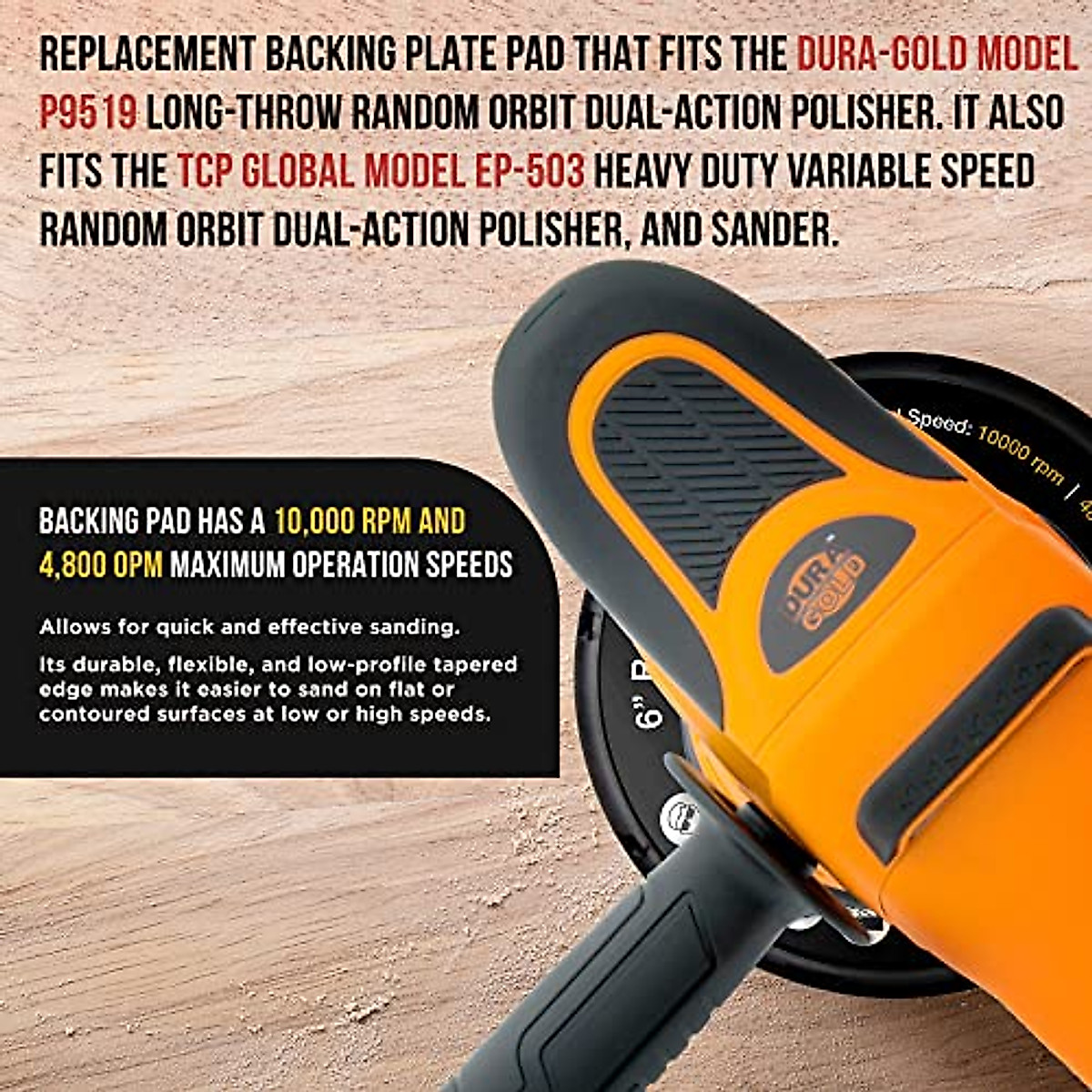 Dura-Gold 6" Bolt-On Hook & Loop DA Polisher Sander Backing Plate Pad - Replacement Pad, Fits Both The P9519 & TCP Global EP-503 Dual-Action Random Orbit Polisher Sanders - Auto Detailing Polishing