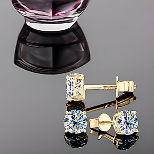 RAPRGOLD Moissanite Stud Earrings Lab Created 10K Real Yellow Gold Earrings Jewelry Gifts for Women Men, Solitaire Round Cut Moissanite Studs for Men Solid Gold in Secure Screw Back 1.60cttw 6mm