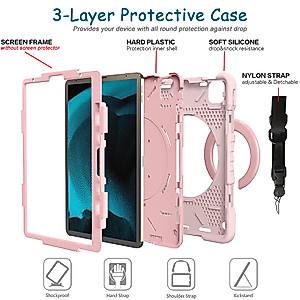SCSVPN iPad Air 5th/4th Generation 10.9 inch Case 2022/2020, New iPad Air 5/4 Kids Case with Handle Grip Pencil Holder Rotating Stand Shoulder Strap - Drop-Proof Shockproof Protective Cover, Rose Gold