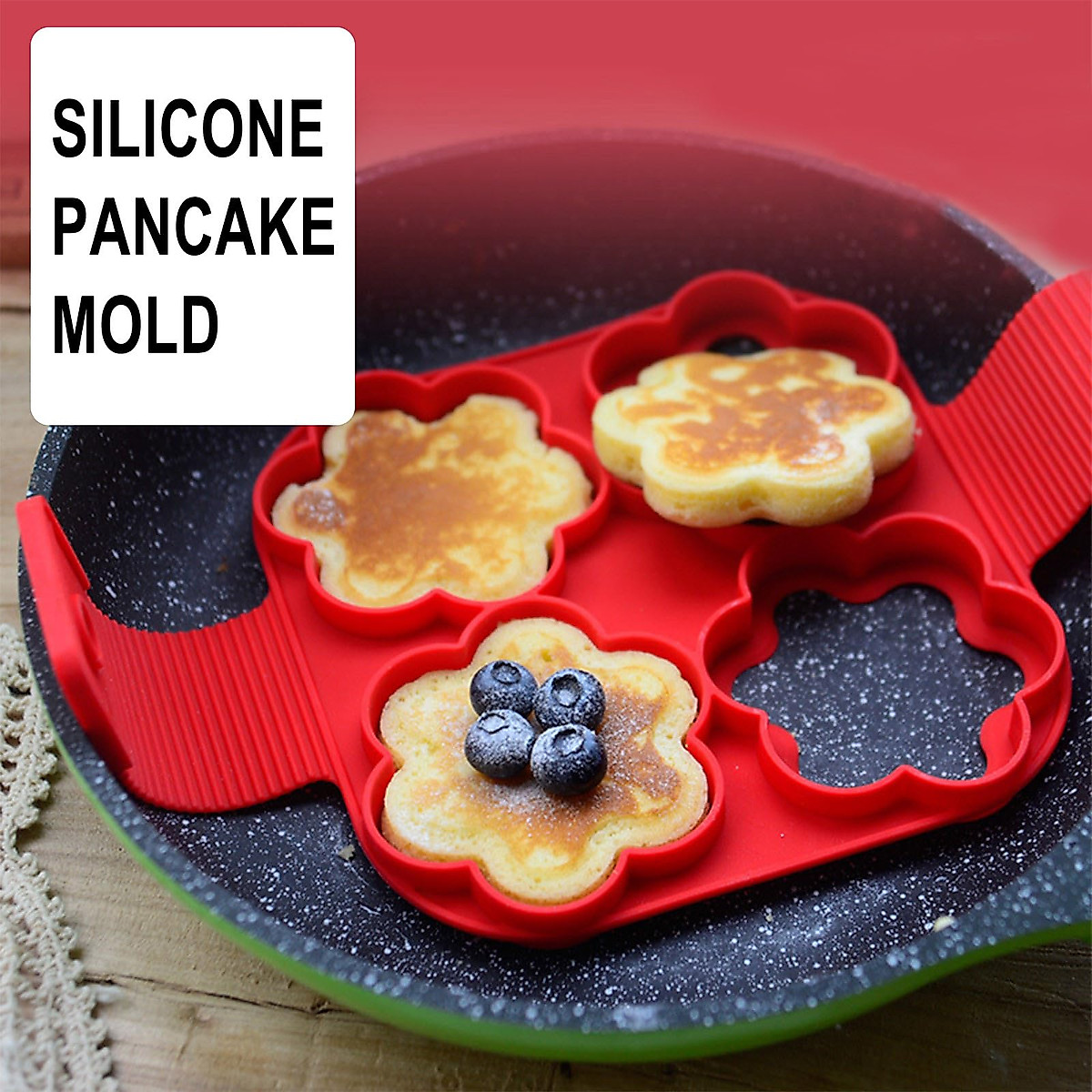 Flip'N'Cook Pancake, 2024 New Flip Silicone Pancake Mold, Reusable Non Stick Egg Mold, Flip'N'Cook, Silicone Pancake Molds Fried Egg Mold Reusable (B)