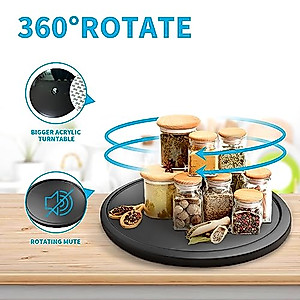 13.2 inch Black Bathroom Lazy Susan Counter Non-Skid Tray for Cabinet Pantry Kitchen Home Table, Made of Beech, DIY Assembly Turntable Lazy Susan Organizer