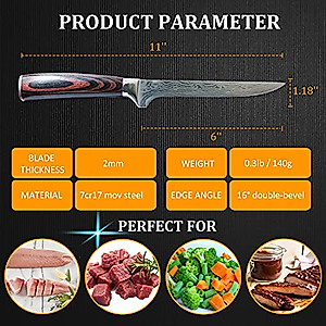 SunDiao Premium Boning Knife with Sheath & Pocket Knife Sharpener 6 Inch High Carbon Stainless Steel Japanese Fillet Knife Professional Trimming Knife for Meat, Fish, Deboning