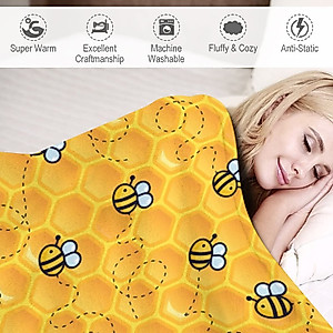 Bee Blanket Gifts - 40x50 Inches Cute Throw Blanket for Women & Girls - Yellow Soft Fuzzy Plush Blankets for Couch, Sofa