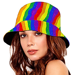 Pride Rainbow Hat Reversible Rainbow LGBT Bucket Hat Summer Foldable Sun Beach Hats for Women Men Accessories