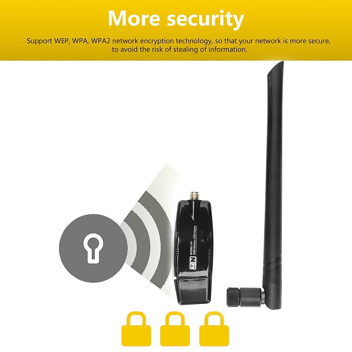 Zyyini WiFi Adapter Card Receiver, 300Mbps USB2.0 W60 5DB RTL8192EU Portable WiFi Adapter Card with Antenna,for Android, for Linux, for Windows XP, for Win7, for Win8, for Win10 Systems