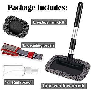 Fochutech Car Window Cleaner, Windshield Cleaner with Microfiber Cloth, Telescopic Car Window Windshield Cleaning Tool, Auto Glass Cleaner Wash Brush, Interior Exterior Car Cleaning Kit (Black)