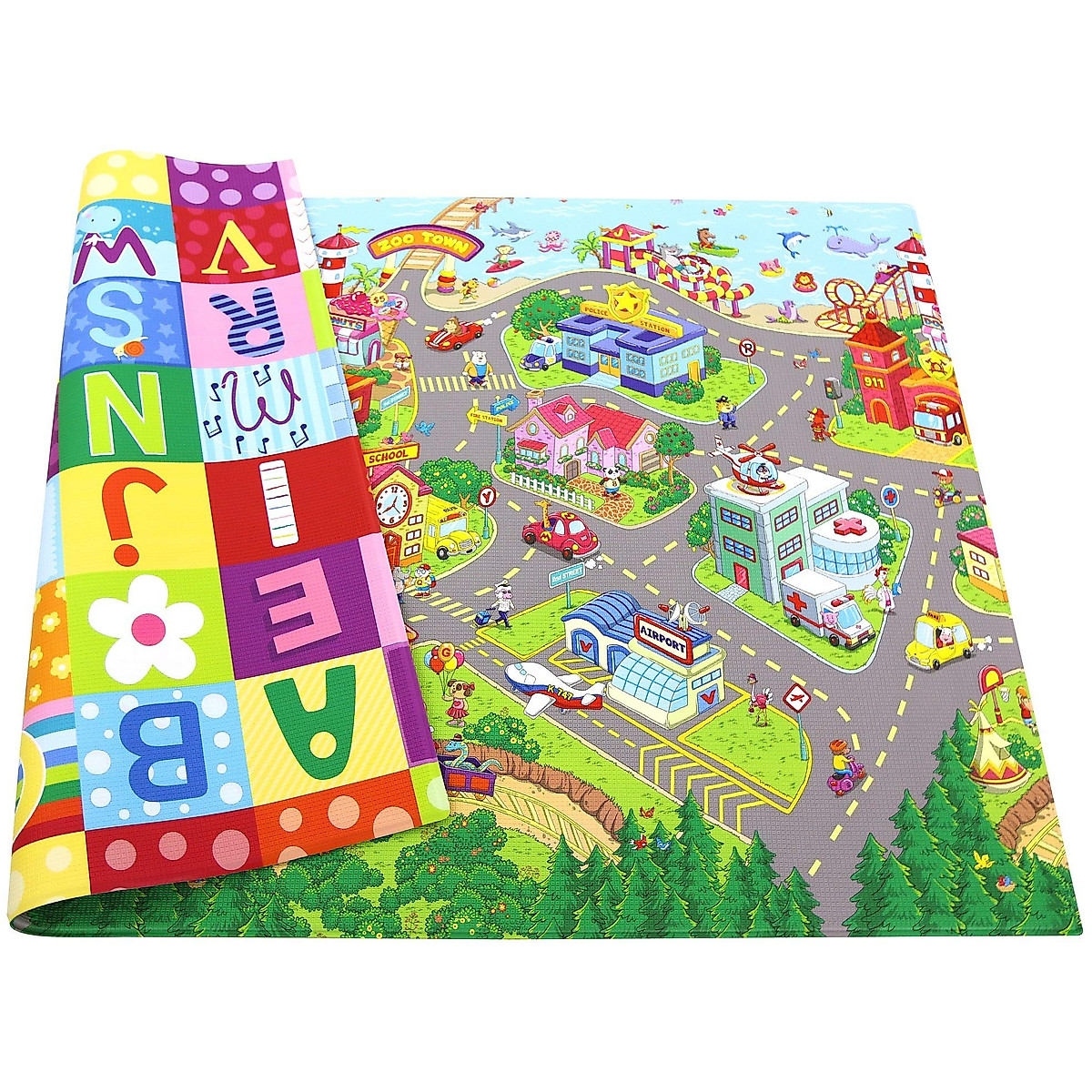 Baby Care Play Mat - Playful Collection - Play Mat for Infants – Non-Toxic Baby Mat – Cushioned Baby Mat Waterproof Playmat – Reversible Mat (Medium, Zoo Town)