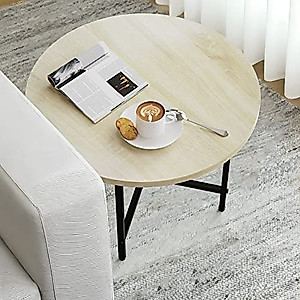 Round Coffee Table, Modern Small Coffee Table Sofa Table Tea Table for Living Room, Office Desk, Balcony, Easy to Install,Wood Desktop and Metal Legs (Nature Oak)