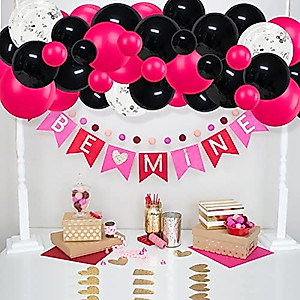 Rose Red Black Hot Pink Balloon Garland Arch Kit - 117PCS Rose Red Hot Pink Black Balloon Silver Confetti Balloons for Girl 16th 18th 21th Birthday Baby Shower Graduation Bachelorette Party