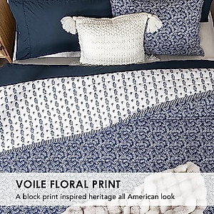 EVERGRACE Floral Printed Quilt Comforter Set Queen Size, 3 Pieces (1 Reversible Quilt Bedding Set, 2 Pillow Shams), Microfiber Lightweight Coverlet Bedspread for All Seasons, Foggy Blue, 92"x96"