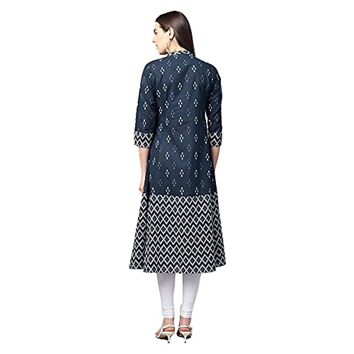 Yash Gallery Women's Cotton Ikat Print A-Line Kurta (Blue)